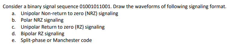 Solved Consider a binary signal sequence 01001011001. Draw | Chegg.com