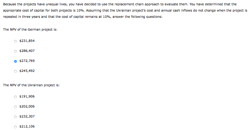 Solved Evaluating projects with unequal lives Your company | Chegg.com