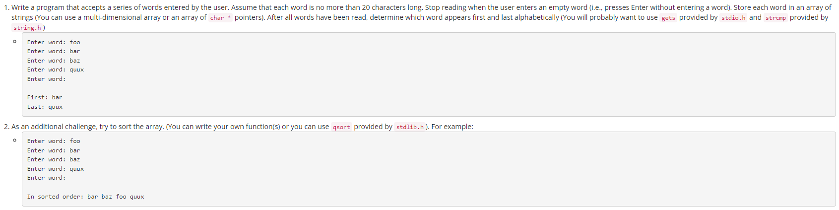 Solved string.h ) - Enter word: foo Enter word: bar Enter | Chegg.com
