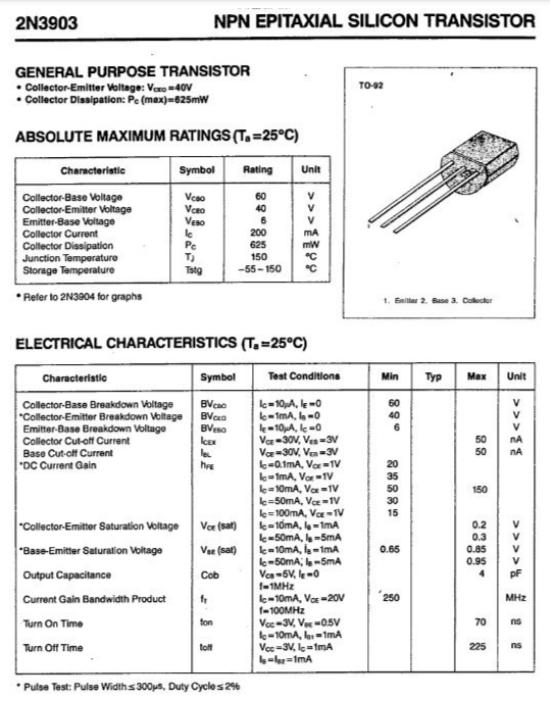 Solved The following datasheet shows a 2N3903 BJT*. | Chegg.com