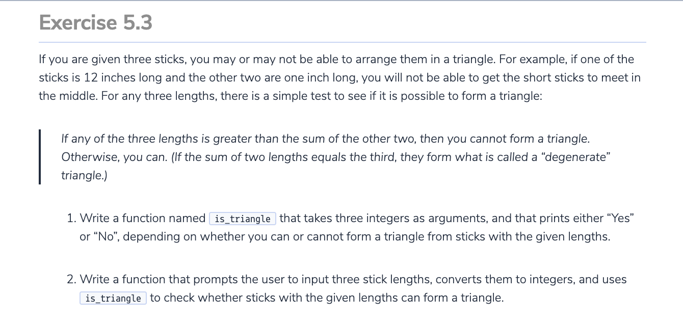 Solved Exercise 5.3 If you are given three sticks, you may | Chegg.com