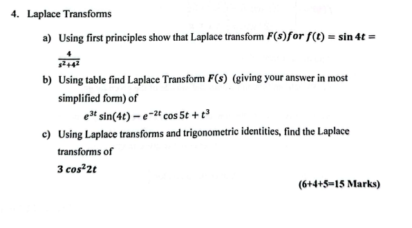 Solved Laplace Transforms a) Using first principles show | Chegg.com