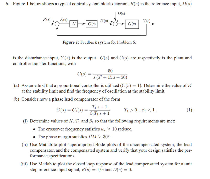 Solved 6. Figure 1 below shows a typical control system | Chegg.com
