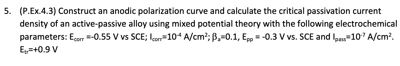 Solved P Ex 4 3 Construct An Anodic Polarization Curve And