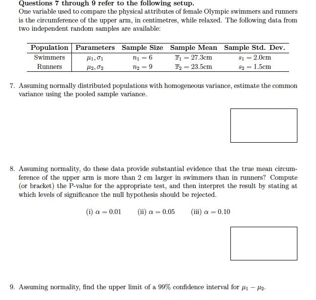 Solved Questions 7 through 9 refer to the following setup. | Chegg.com