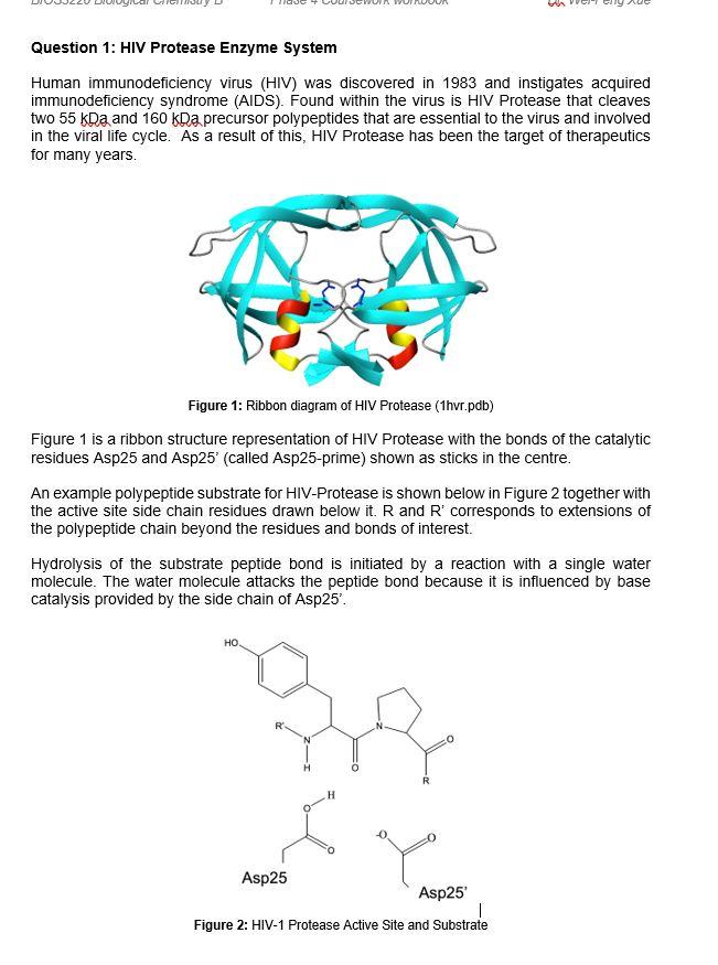 Solved Question 1: HIV Protease Enzyme System Human | Chegg.com