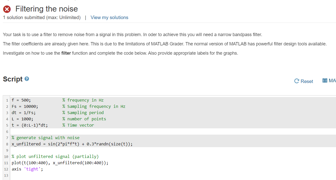 Solved ☆ Filtering the noise 1 solution submitted (max: | Chegg.com