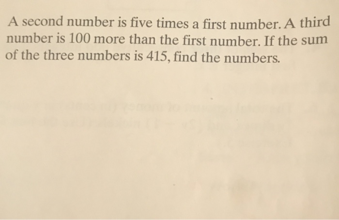 Solved A second number is five times a first number. A third | Chegg.com