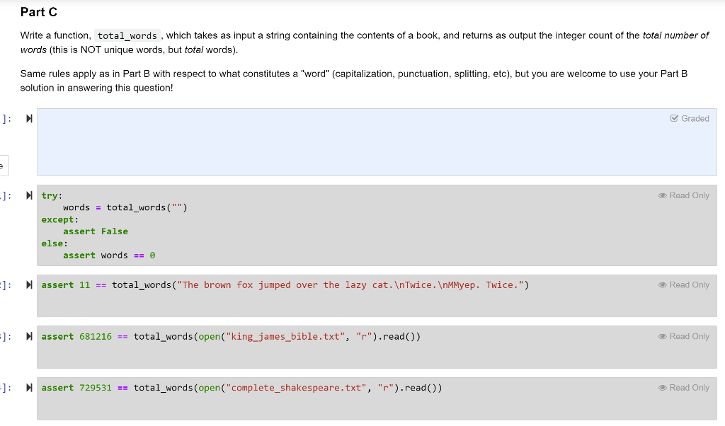 Solved Part C Write a function, total_words, which takes as | Chegg.com