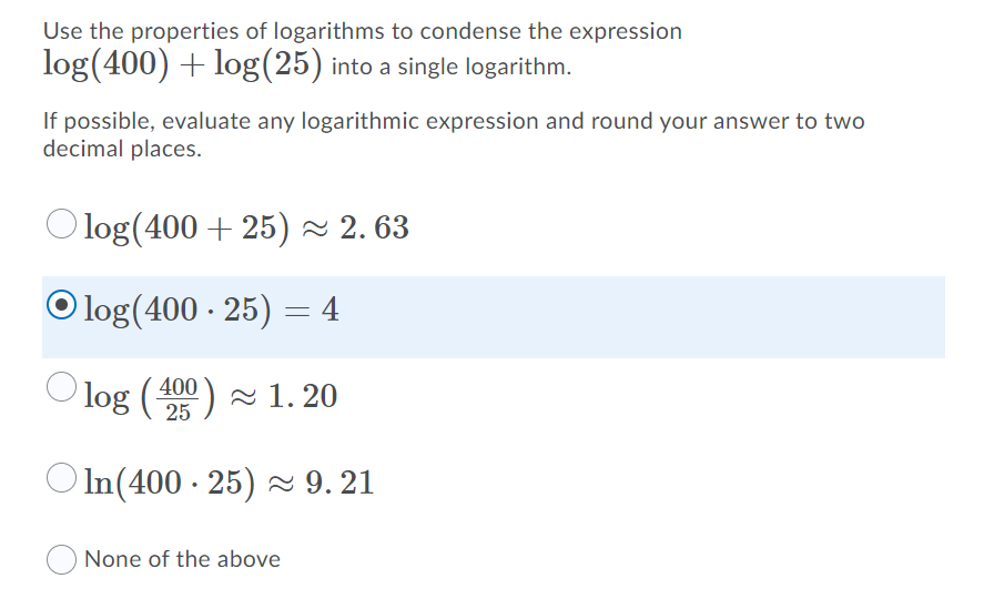 Solved Use the properties of logarithms to condense the | Chegg.com
