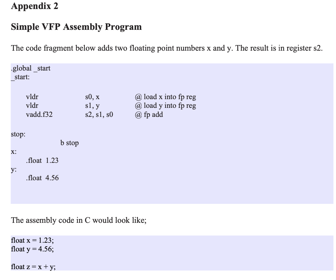 2. VFP Registers and Instructions (30 pts). Write an | Chegg.com