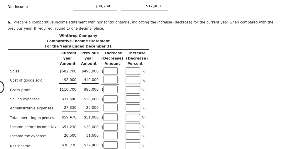 Solved Horizontal Analysis of the Income Statement Income | Chegg.com