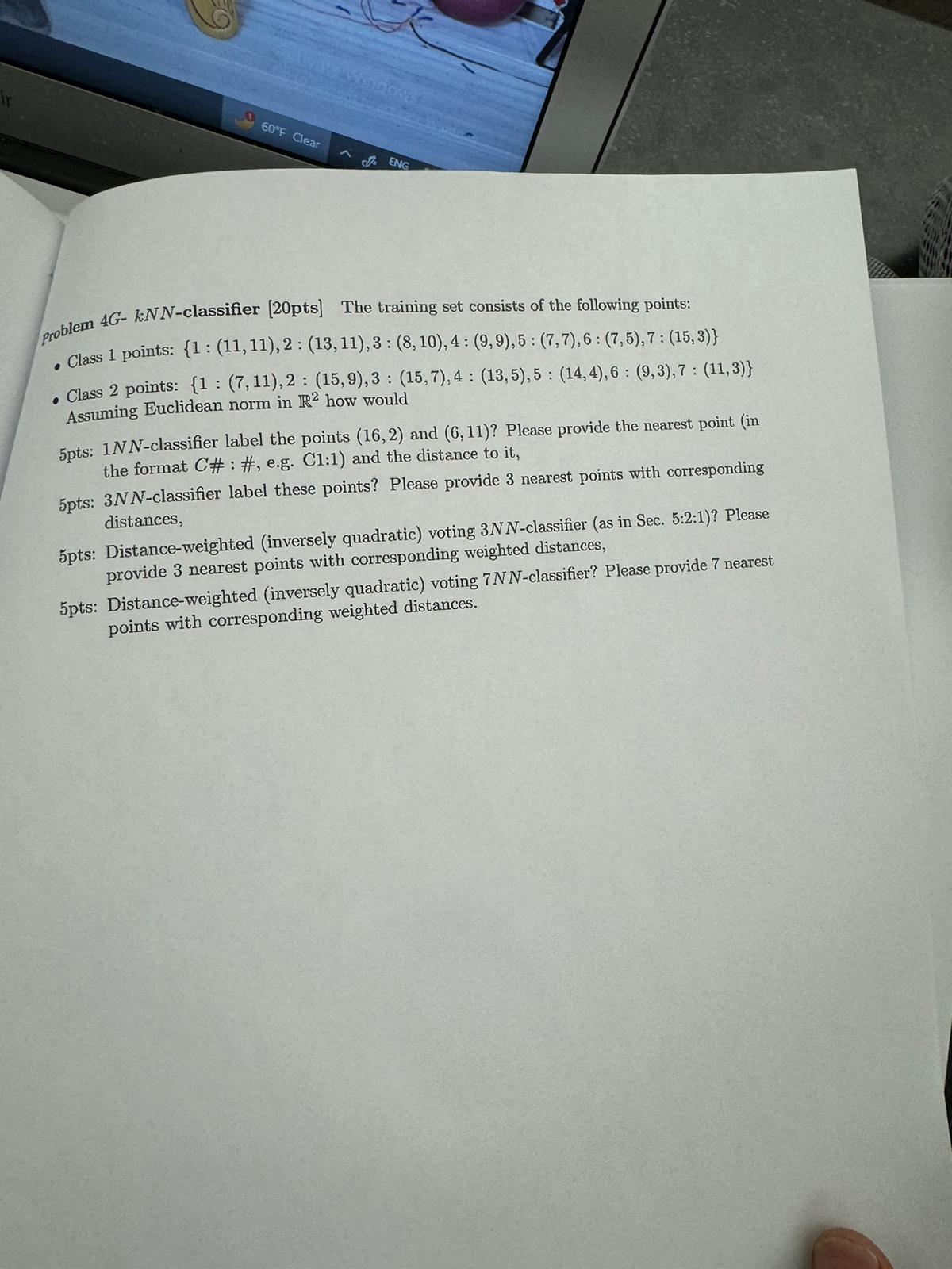 Solved kNN-classifier The training set consists of the | Chegg.com