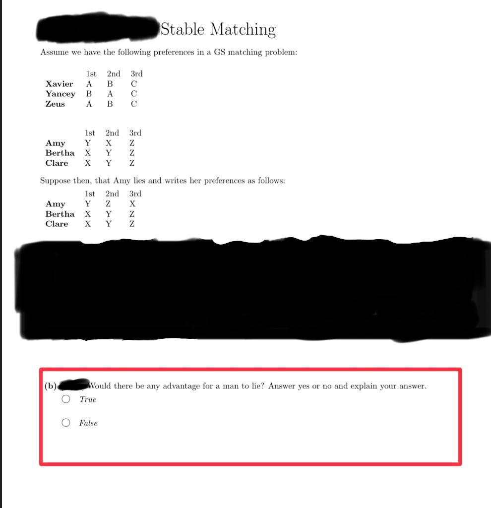 Solved Stable Matching Assume we have the following | Chegg.com