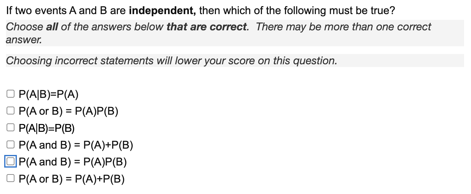 Solved If two events A and B are independent, then which of | Chegg.com