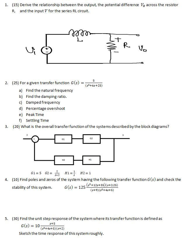 Solved 1. (15) Derive the relationship between the output, | Chegg.com
