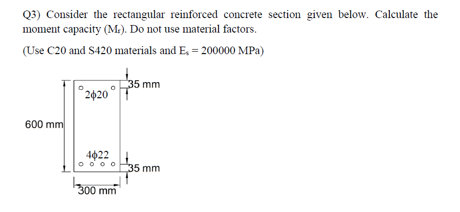 Solved Q3) Consider the rectangular reinforced concrete | Chegg.com