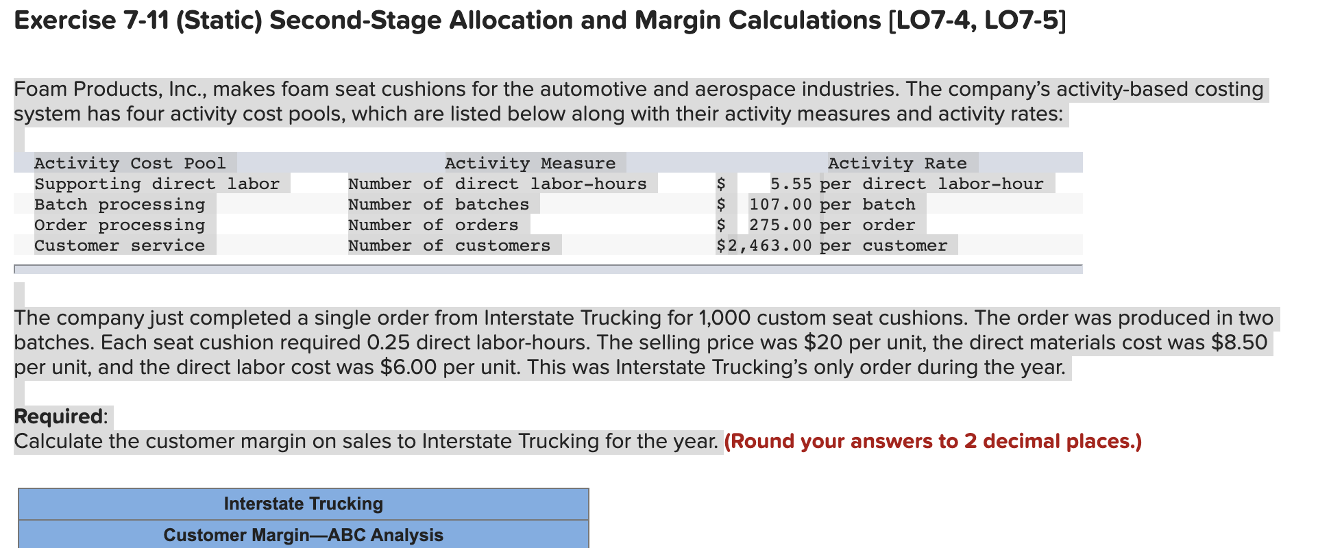 Solved Exercise 7-11 (Static) Second-Stage Allocation and | Chegg.com
