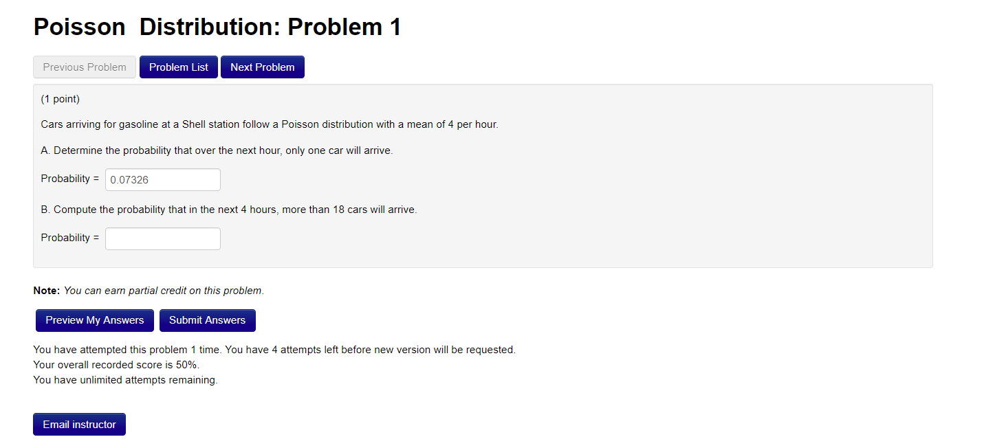 Solved Poisson Distribution: Problem 1 Previous Problem | Chegg.com