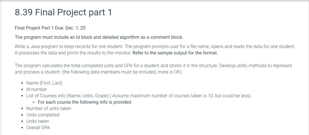 Solved 8.39 Final Project part 1 Final Project Part 1 Due: | Chegg.com