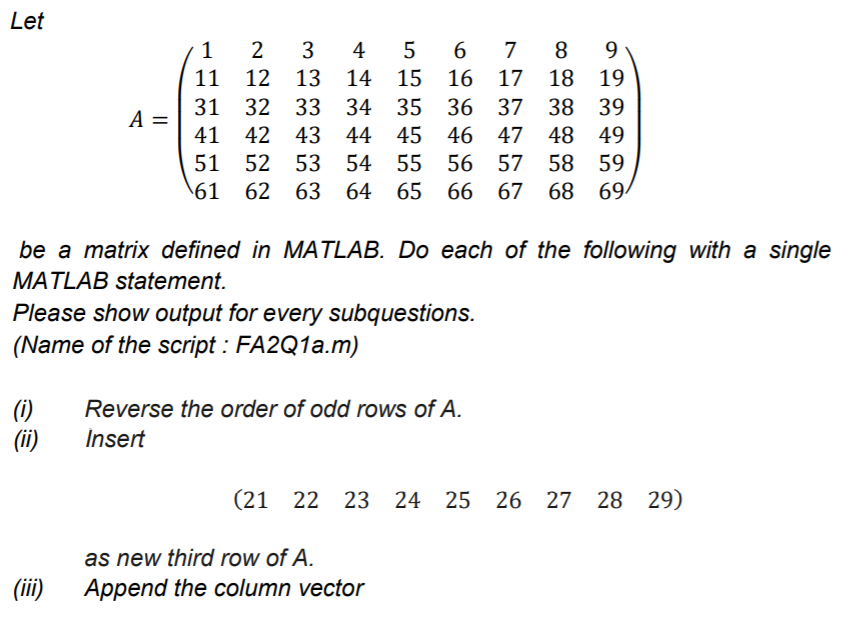 Solved Let A= 1 2 3 4 5 11 12 13 14 15 31 32 33 34 35 41 42 | Chegg.com