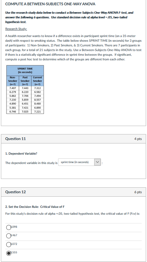 Solved COMPUTEA BETWEEN-SUBJECTS ONE-WAY ANOVA Use the | Chegg.com