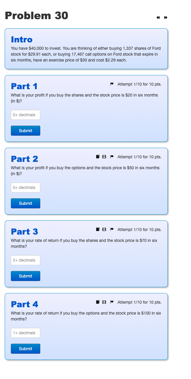 Solved Problem 30 Intro You have $40,000 to invest. You are | Chegg.com