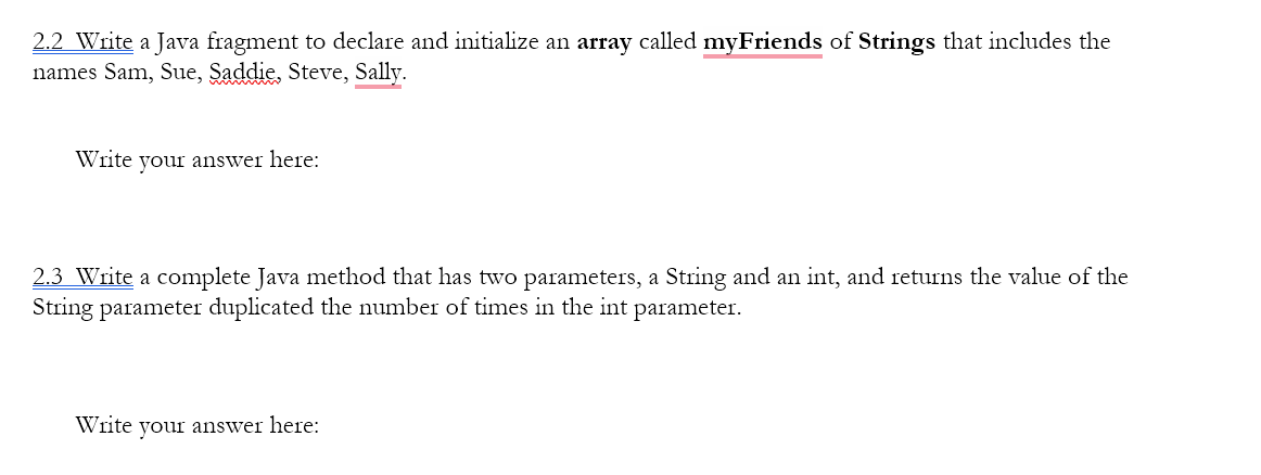Solved 2.2 Write a Java fragment to declare and initialize | Chegg.com