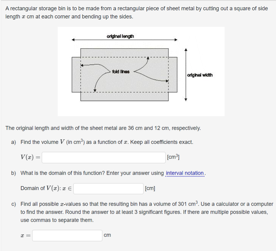 Solved A rectangular storage bin is to be made from a | Chegg.com