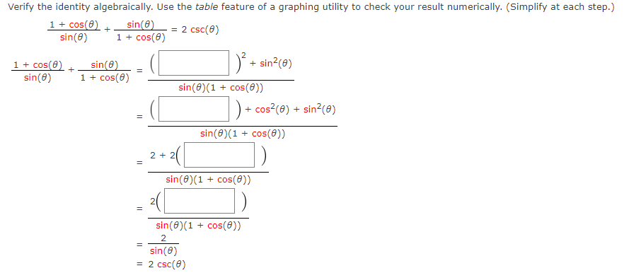 Solved Verify the identity algebraically. Use the table | Chegg.com