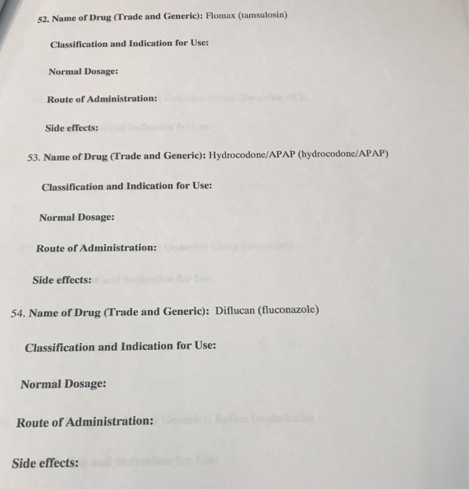 Solved 52. Name of Drug (Trade and Generic): Flomax | Chegg.com