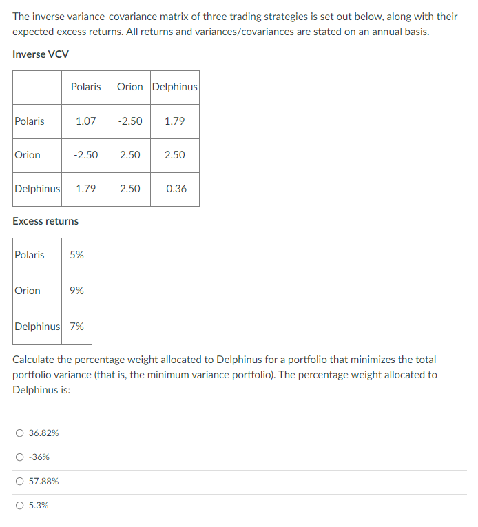 The inverse variance-covariance matrix of three | Chegg.com