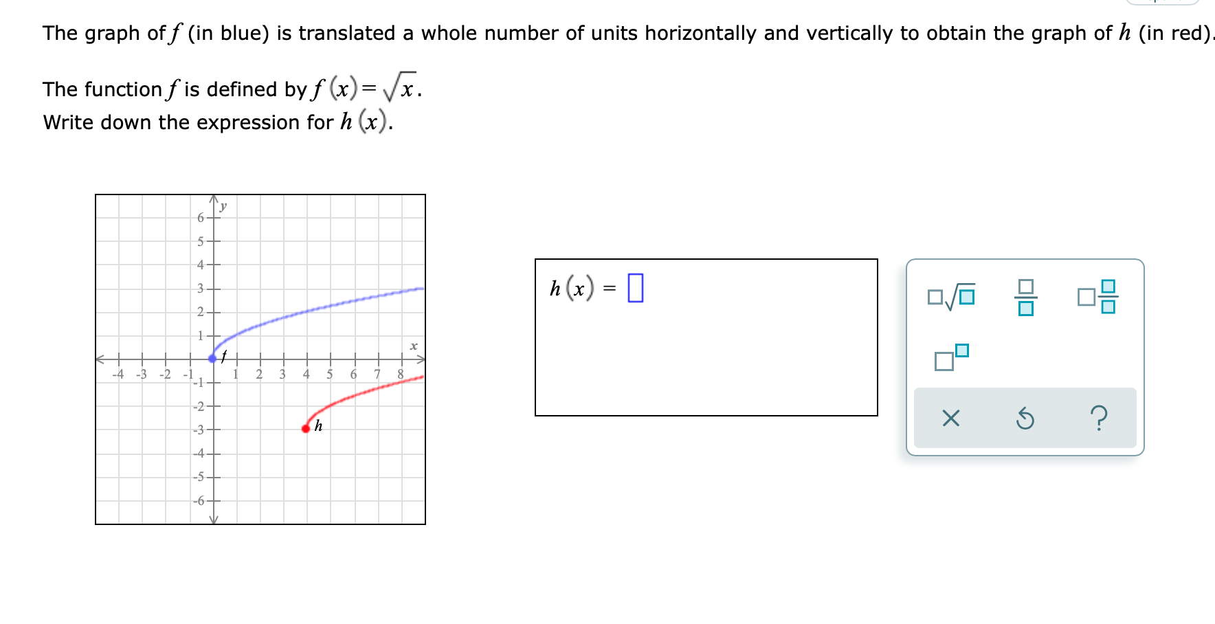 Solved The graph off (in blue) is translated a whole number | Chegg.com