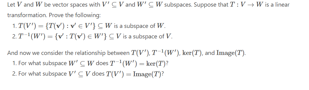 Solved Let V and W be vector spaces with V′⊆V and W′⊆W | Chegg.com