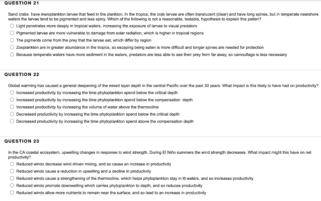 Sand crabs have meroplankton larvae that feed in the | Chegg.com