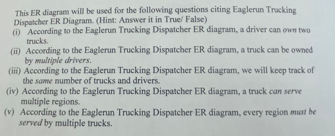 Solved EAGLERUN TRUCKING DISPATCHER ERD This ER diagram | Chegg.com