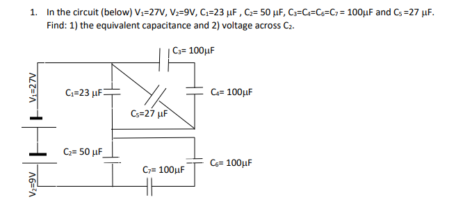 Solved 1. In the circuit (below) V1=27 V, V2=9 | Chegg.com