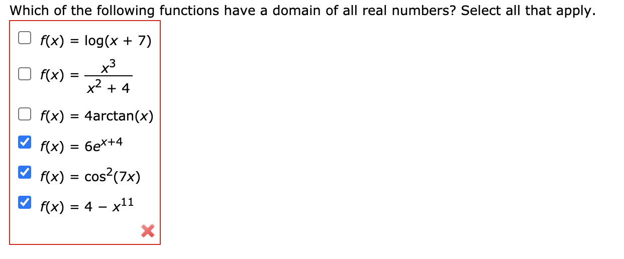 Solved Which of the following functions have a domain of all | Chegg.com