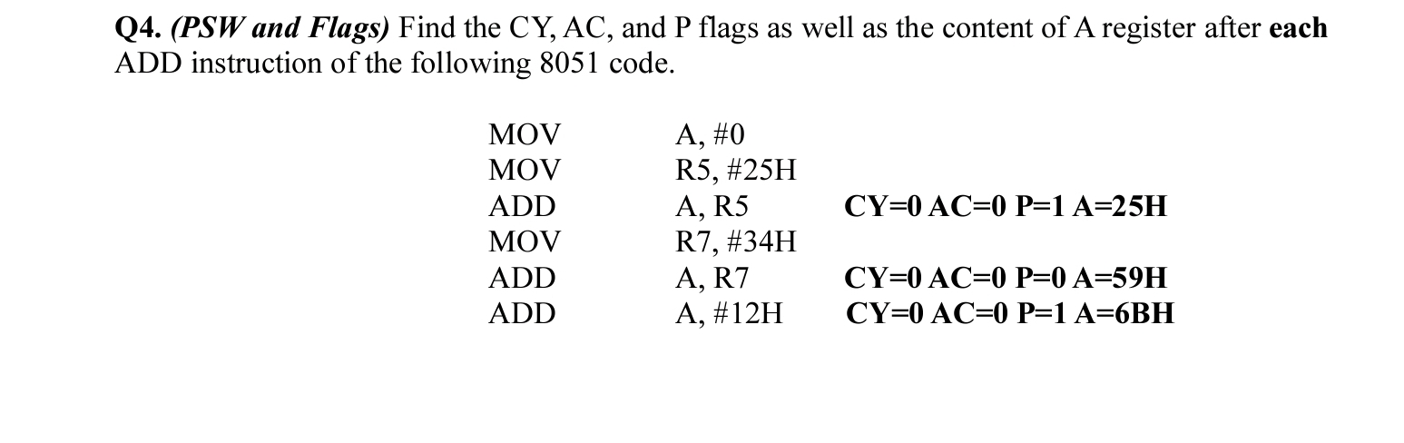 Solved Q4. (PSW and Flags) Find the CY, AC, and P flags as | Chegg.com