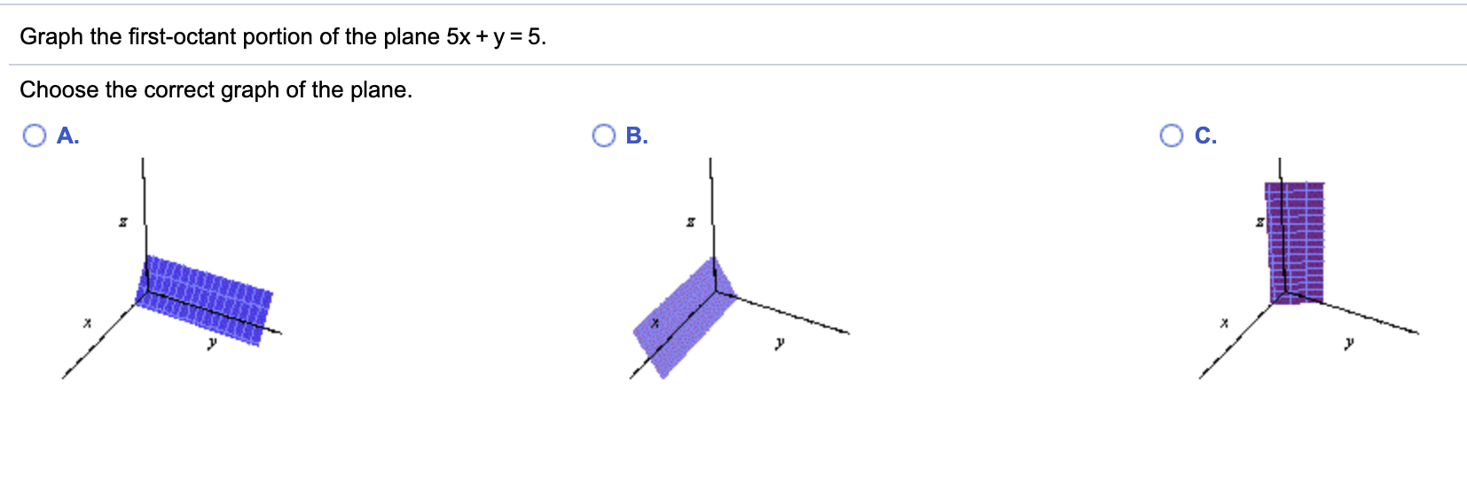 Solved Graph the first-octant portion of the plane 5x + y = | Chegg.com