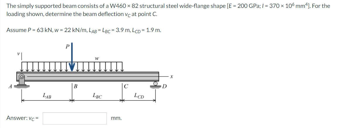Solved The simply supported beam consists of a W460 × 82 | Chegg.com