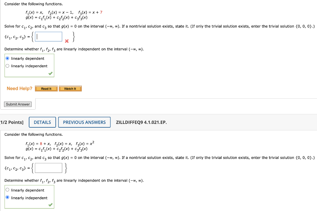 Solved Consider the following functions. | Chegg.com