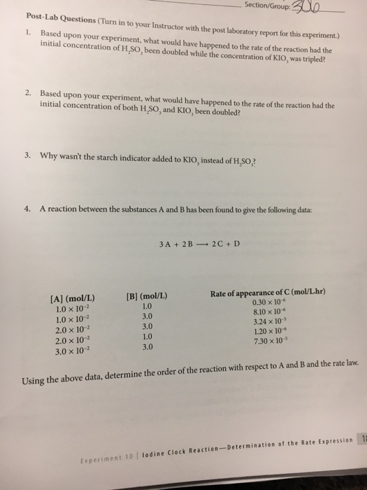 Solved Section/Group: Post-Lab Questions (Turn in to your | Chegg.com