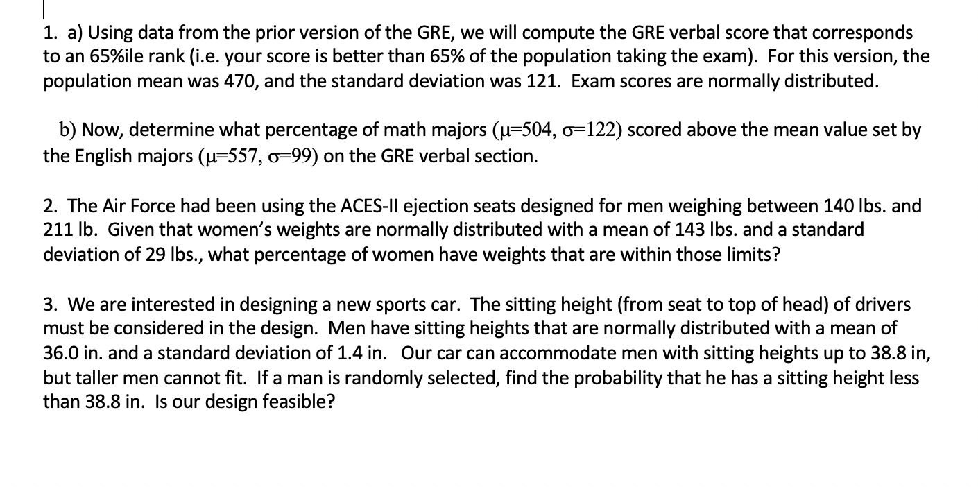 Solved 1. a) Using data from the prior version of the GRE, | Chegg.com