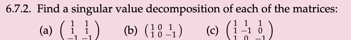 Solved 6.7.2. Find a singular value decomposition of each of | Chegg.com