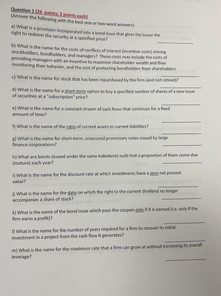 Solved (Answer the following with the best one or two-word | Chegg.com