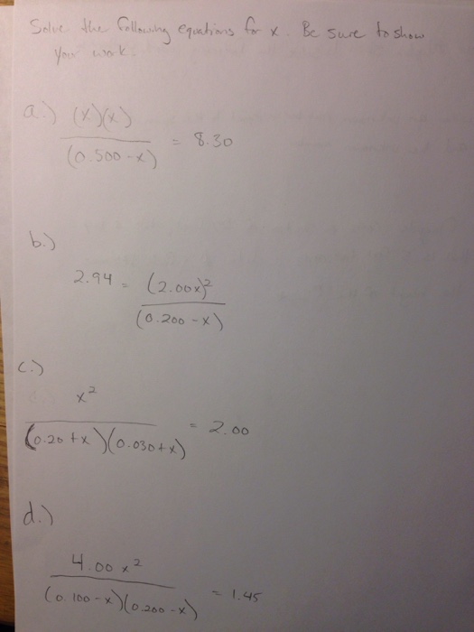 Solved Solve the following equations for x. Be sure to show | Chegg.com