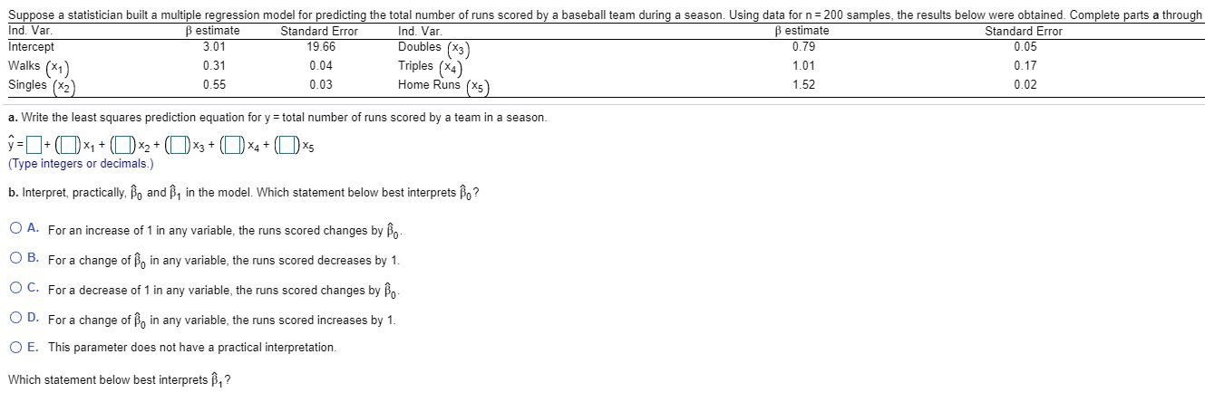 Solved Suppose a statistician built a multiple regression | Chegg.com