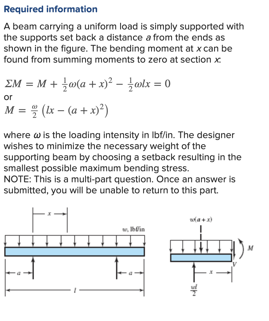 Solved If the beam is configured with a = 3.825 in, l = 17 | Chegg.com