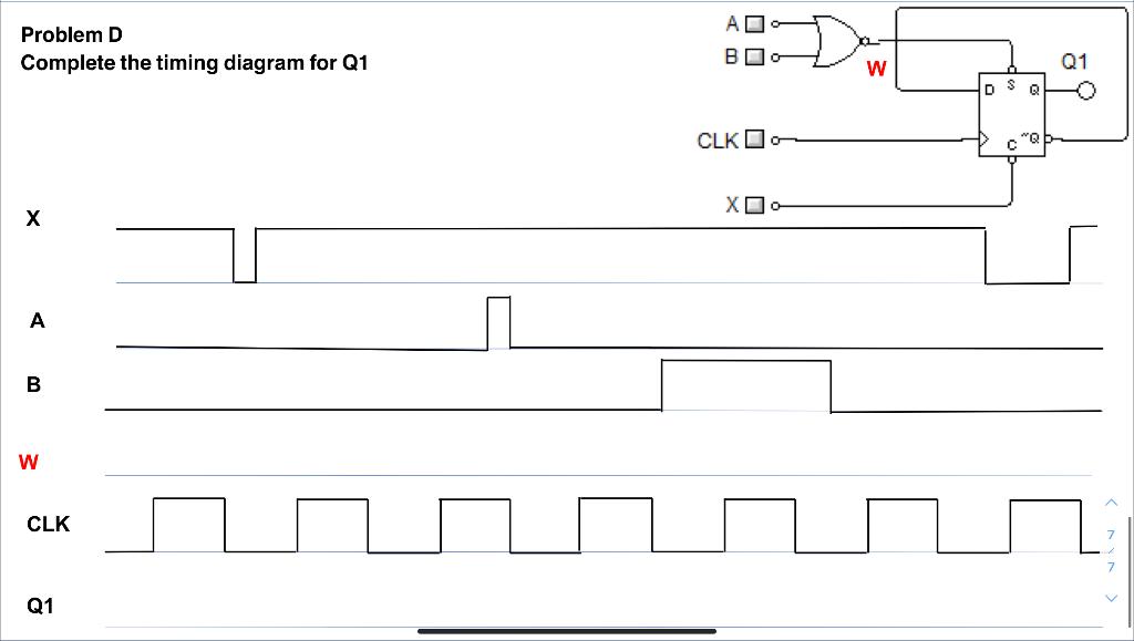 Solved AD Problem D Complete the timing diagram for Q1 ロロ W | Chegg.com